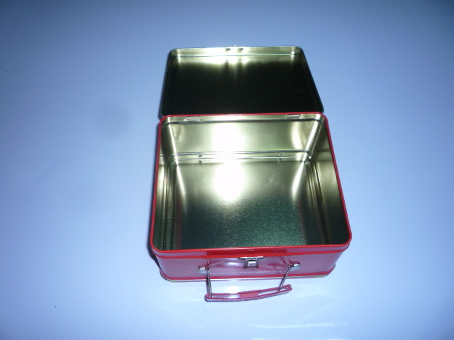 Printed Cartoon Metal Lunch Tin Plate Box With Handle / Tin Container