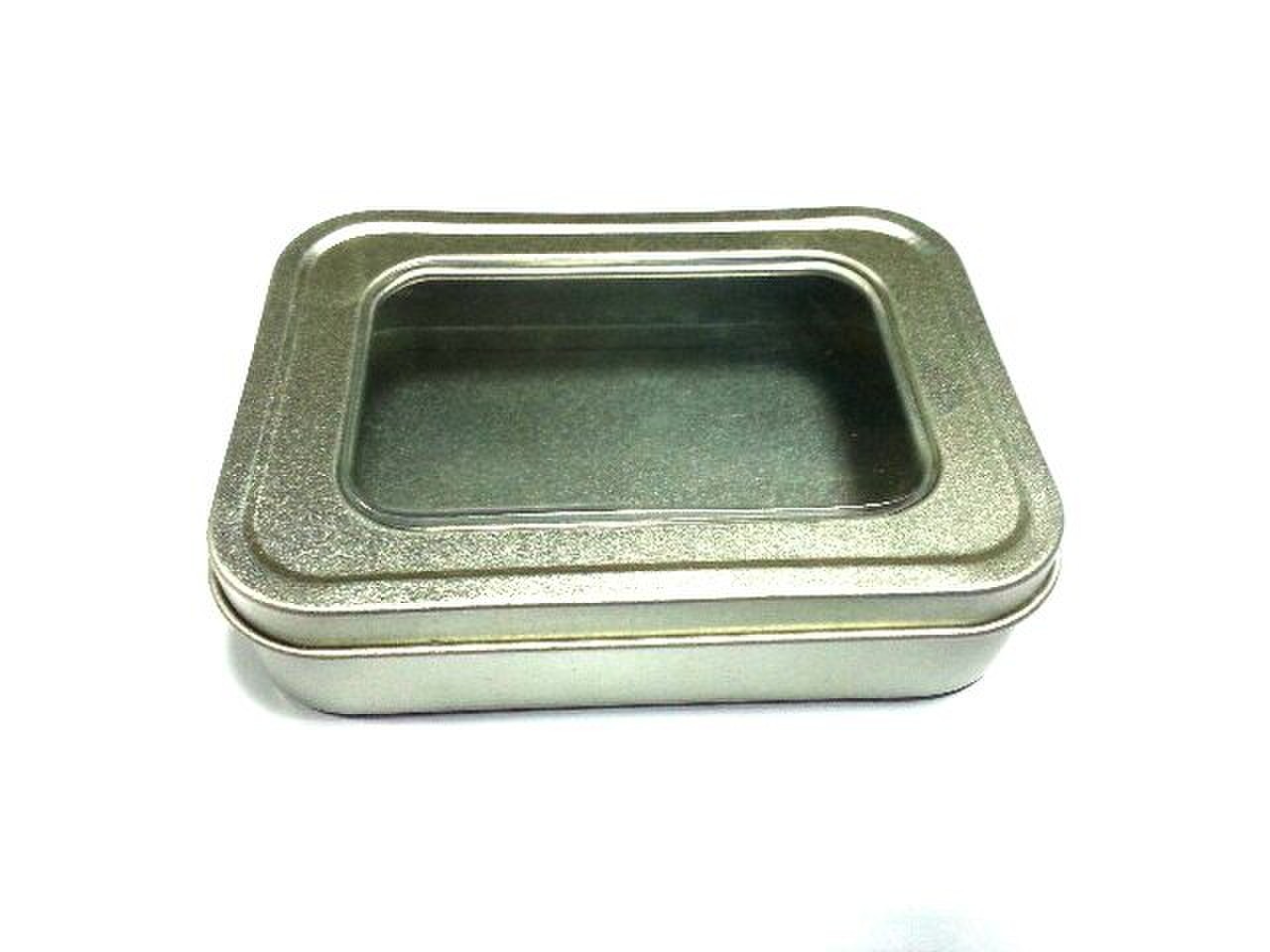 Battery Square Metal Tin Container With PVC Window / Tin Boxes , 109*79 ...